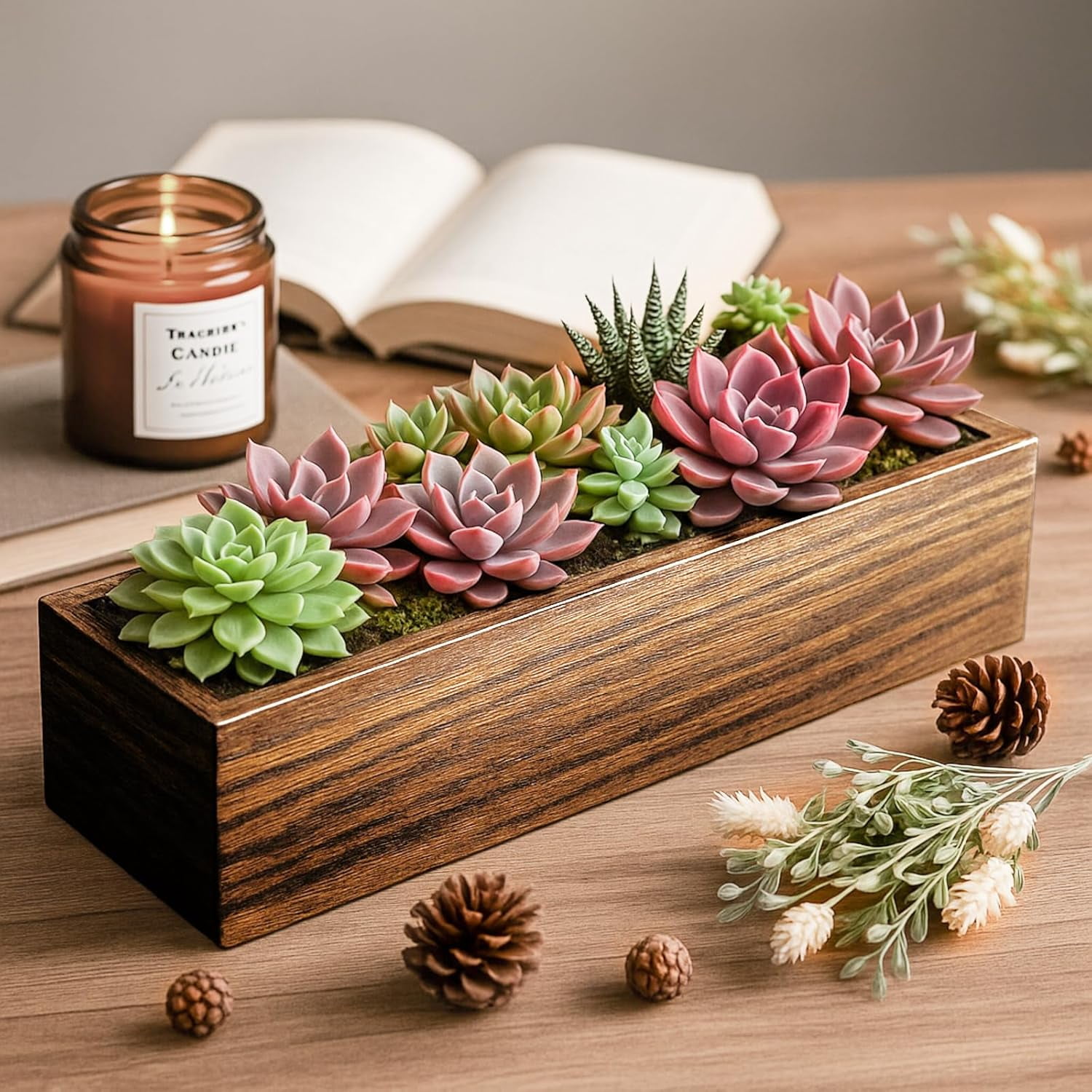 5 Set Wood Boxes for Centerpieces 12x4 Inch Rectangle Wooden Planter ...