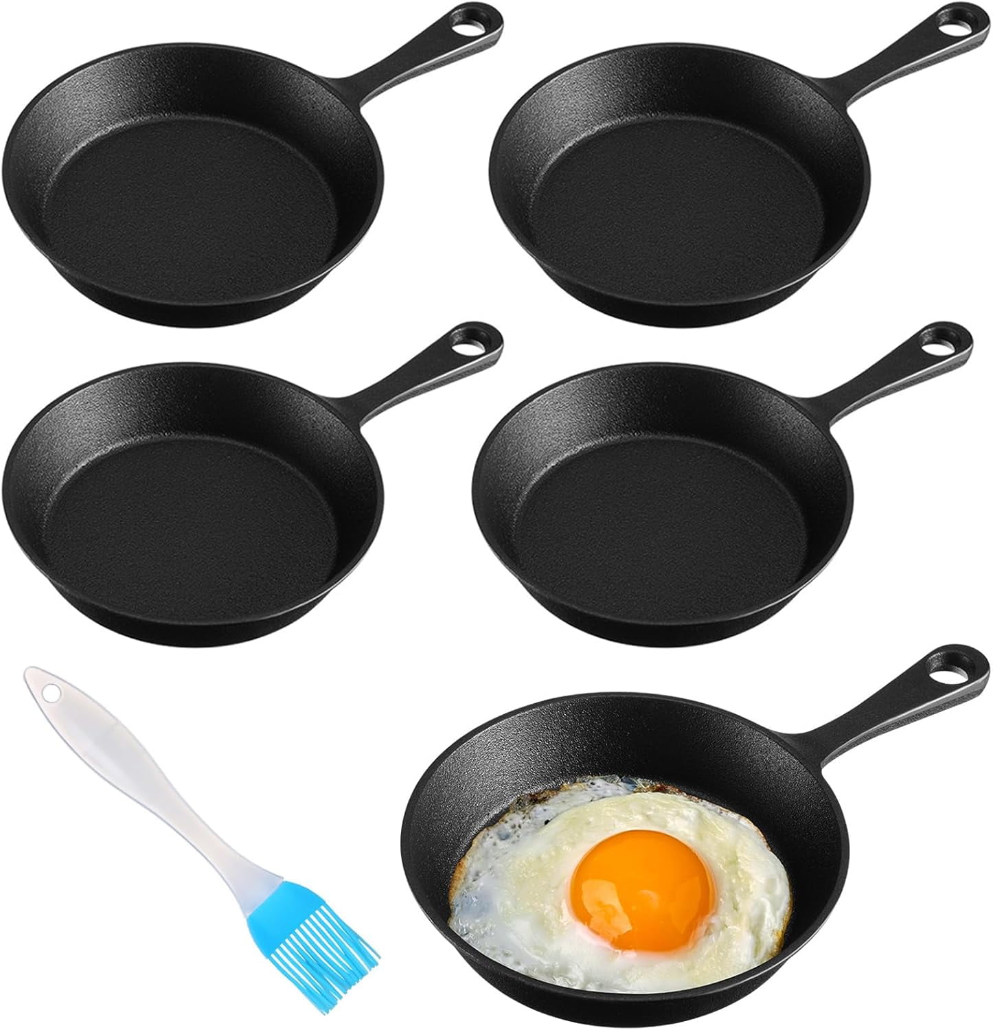 5 Sets 4 Inches Cast Iron Skillets Mini Black Iron Nonstick Frying Pan ...