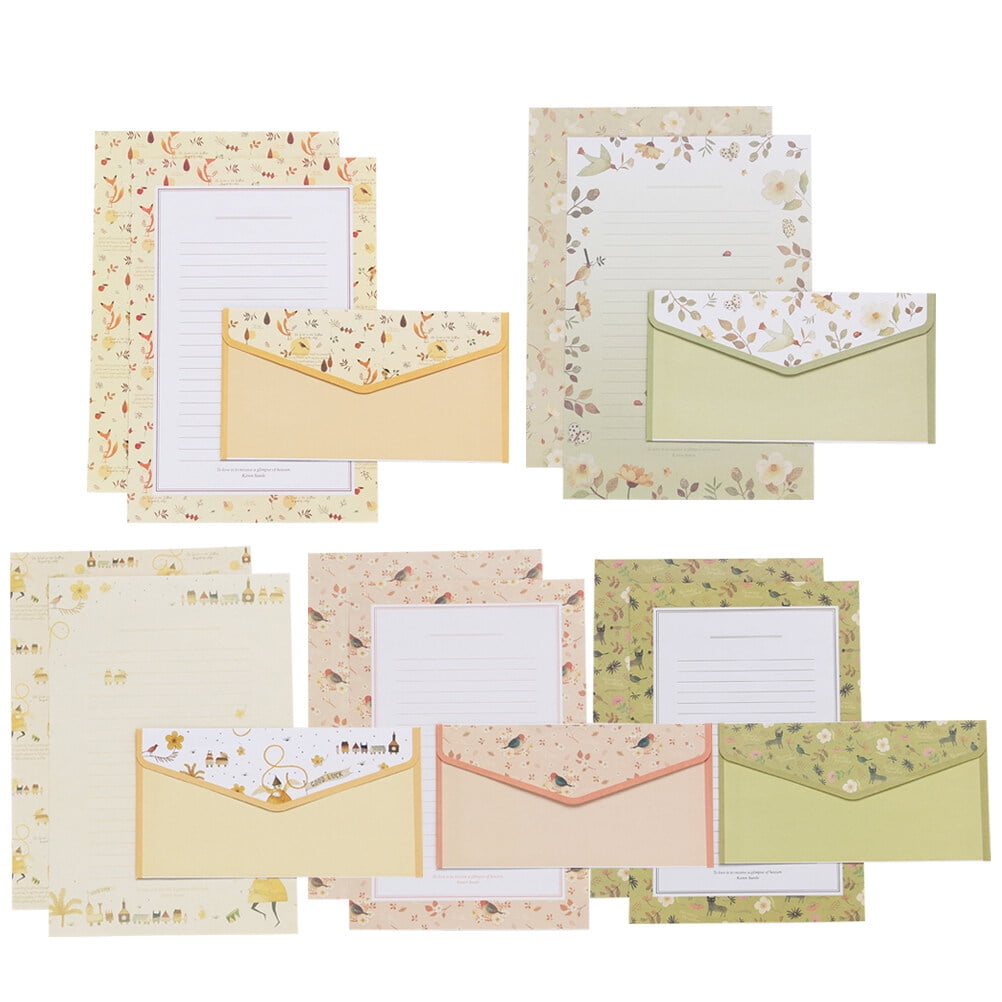 5 Sets/45pcs Flower Printing Envelope and Letter Paper Lovely Writing ...
