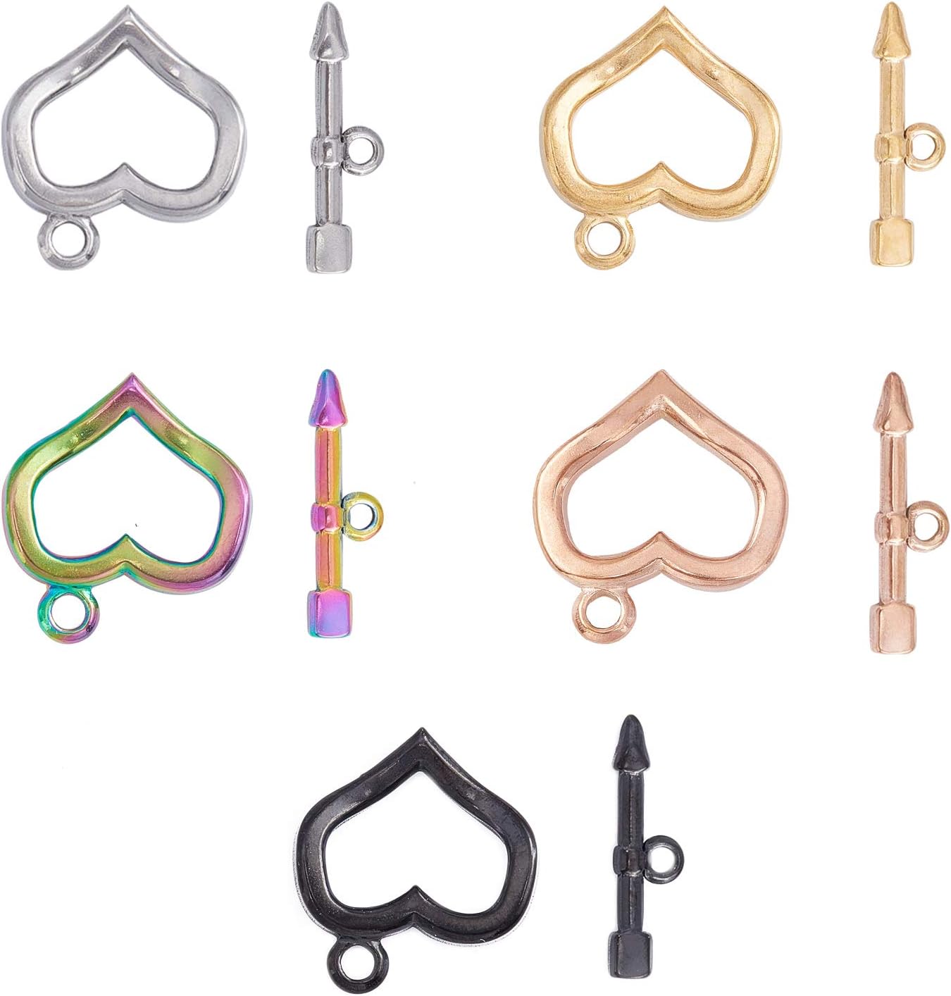 5 Sets 5 Colors Heart & Arrow Toggle Clasps Stainless Steel Ring Bar ...