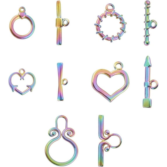 5 Sets 5 Sizes Heart Ring Necklace Toggle Clasp Stainless Steel Jewelry Clasps Connectors ...