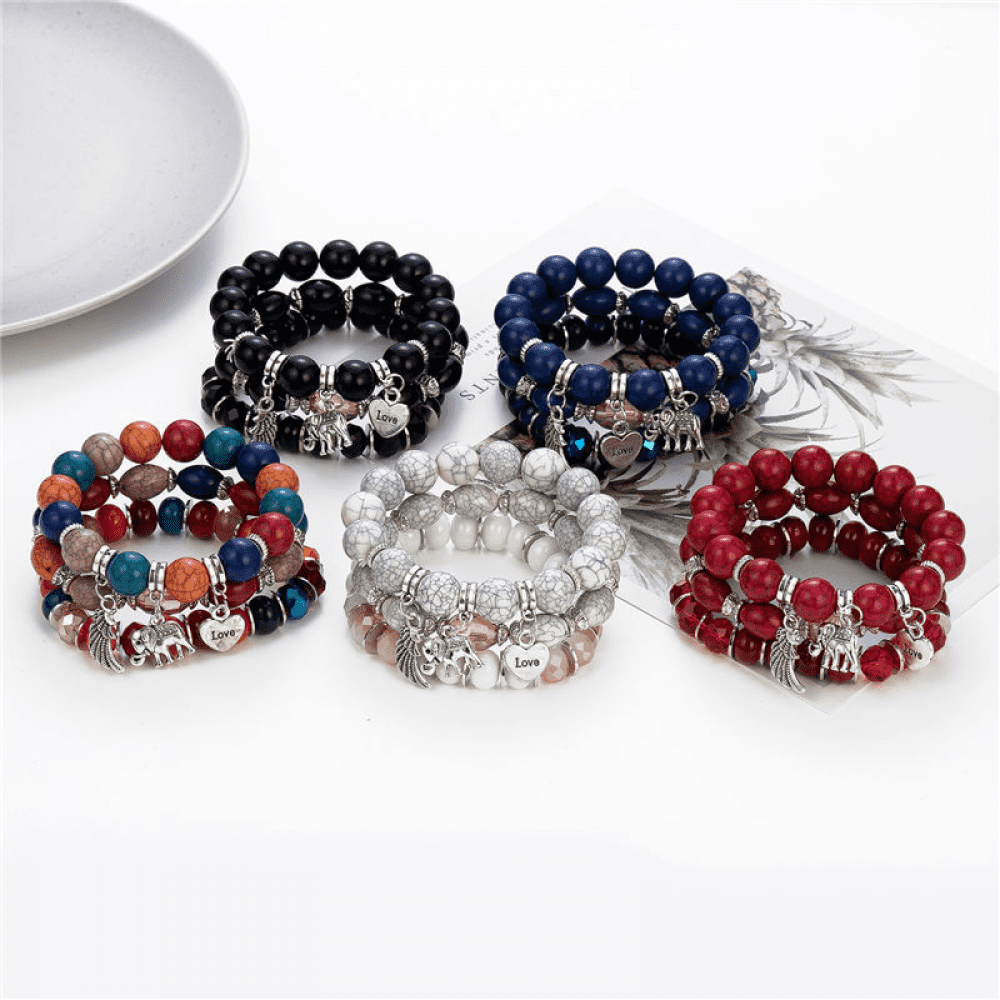 5 Sets Bohemian Stackable Bead Bracelets Multilayered Stretch Bracelet