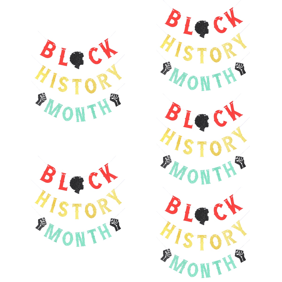 5 Sets Bunting Black History Month Themed Outdoor Party Decoration ...