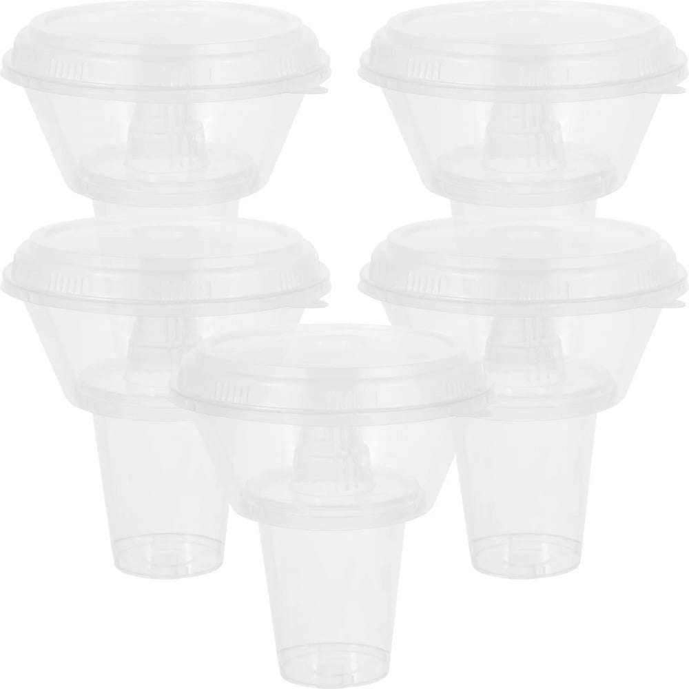 5 Sets Clear Container with Lid Custard Cup Drink Water Glasses Snack ...
