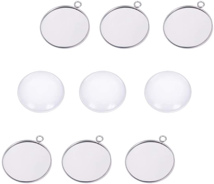 5 Sets DIY Pendant Making 30mm Stainless Steel Pendants with Clear ...