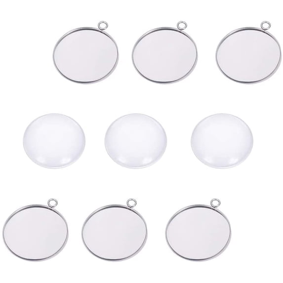 5 Sets DIY Pendant Making 30mm Stainless Steel Pendants with Clear ...