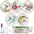 5 Sets Embroidery Kit for Beginners, Hummingbird and Flower Stitch Set ...
