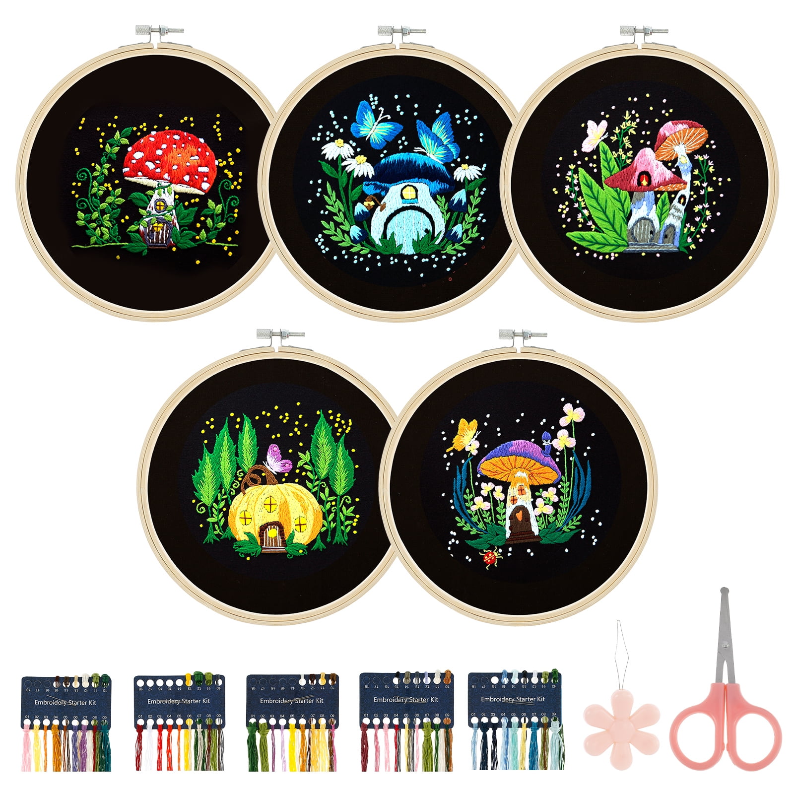 5 Sets Embroidery Starter Kit with Pattern and Instructions, Cross ...