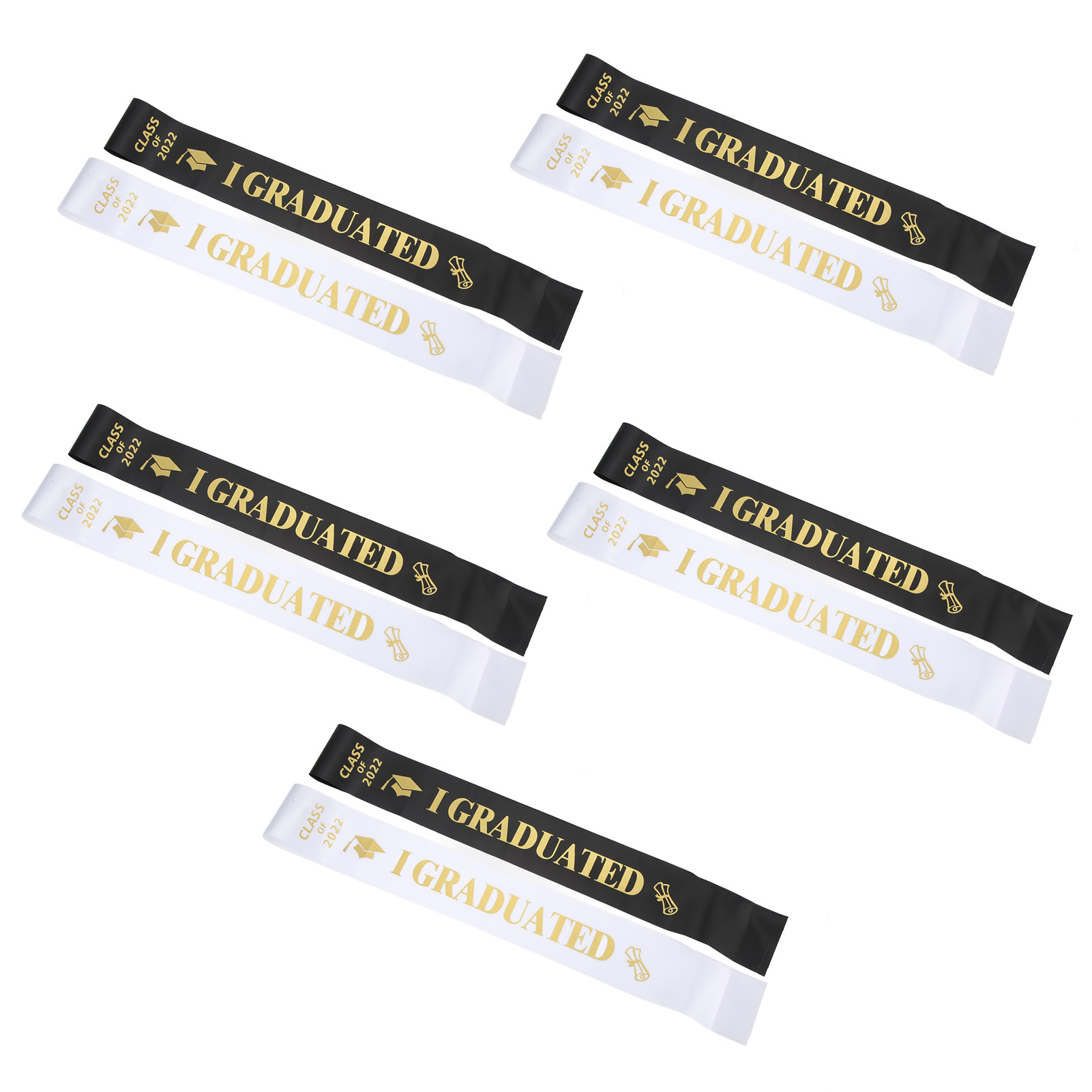 5 Sets Graduation Sash Black White 2022 Graduation Sash with Gold ...