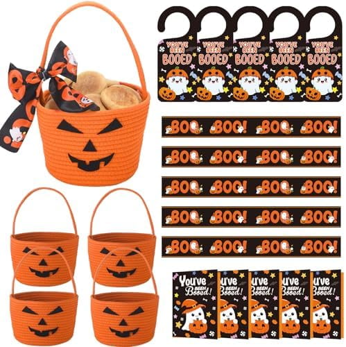 5 Sets Halloween You've Been Booed Kit 5 Pumpkin Candy Buckets 5 Ghost ...