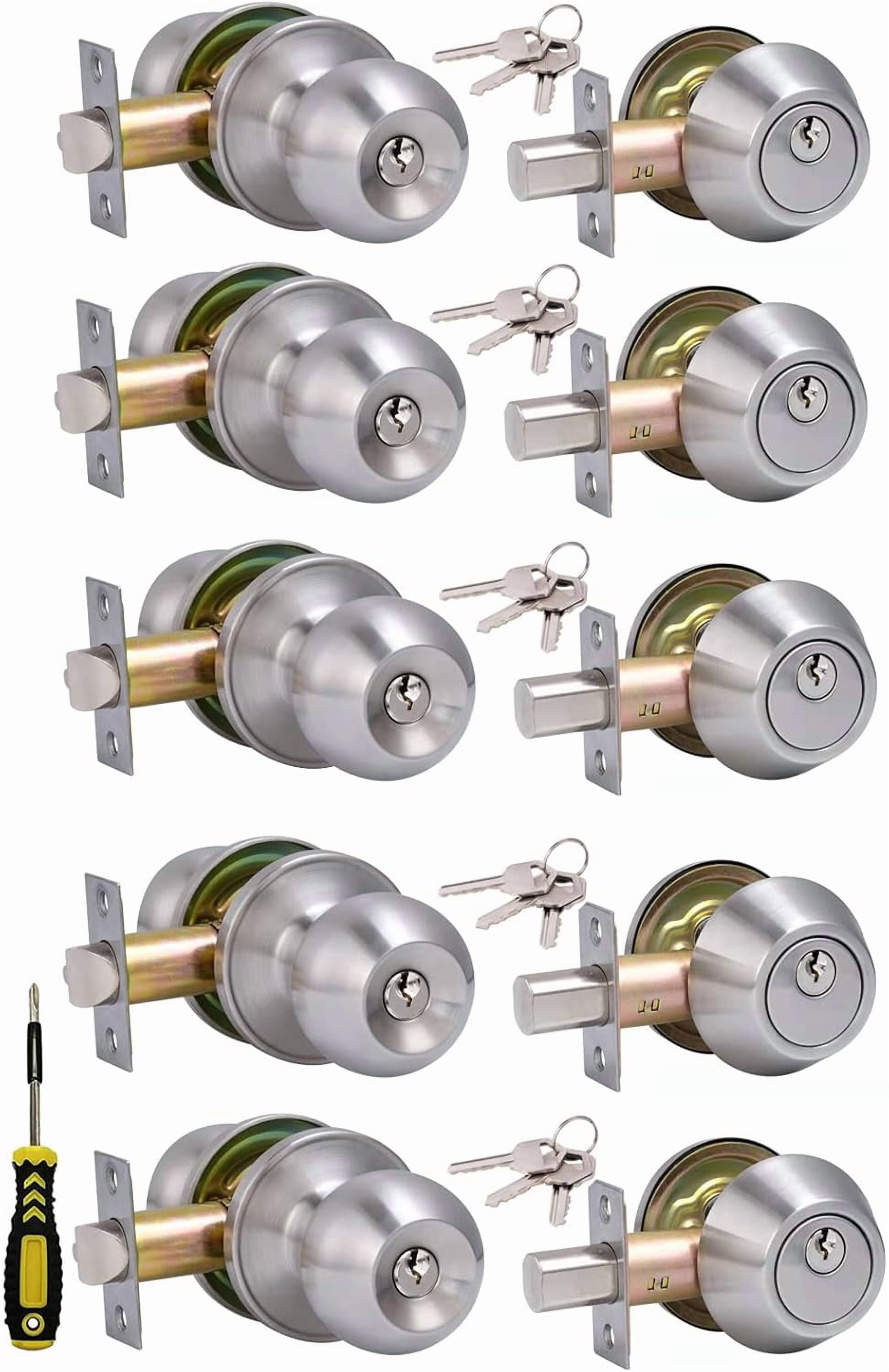 (5 Sets) All Keyed Same Entry Door Knob and Single Cylinder Deadbolt ...