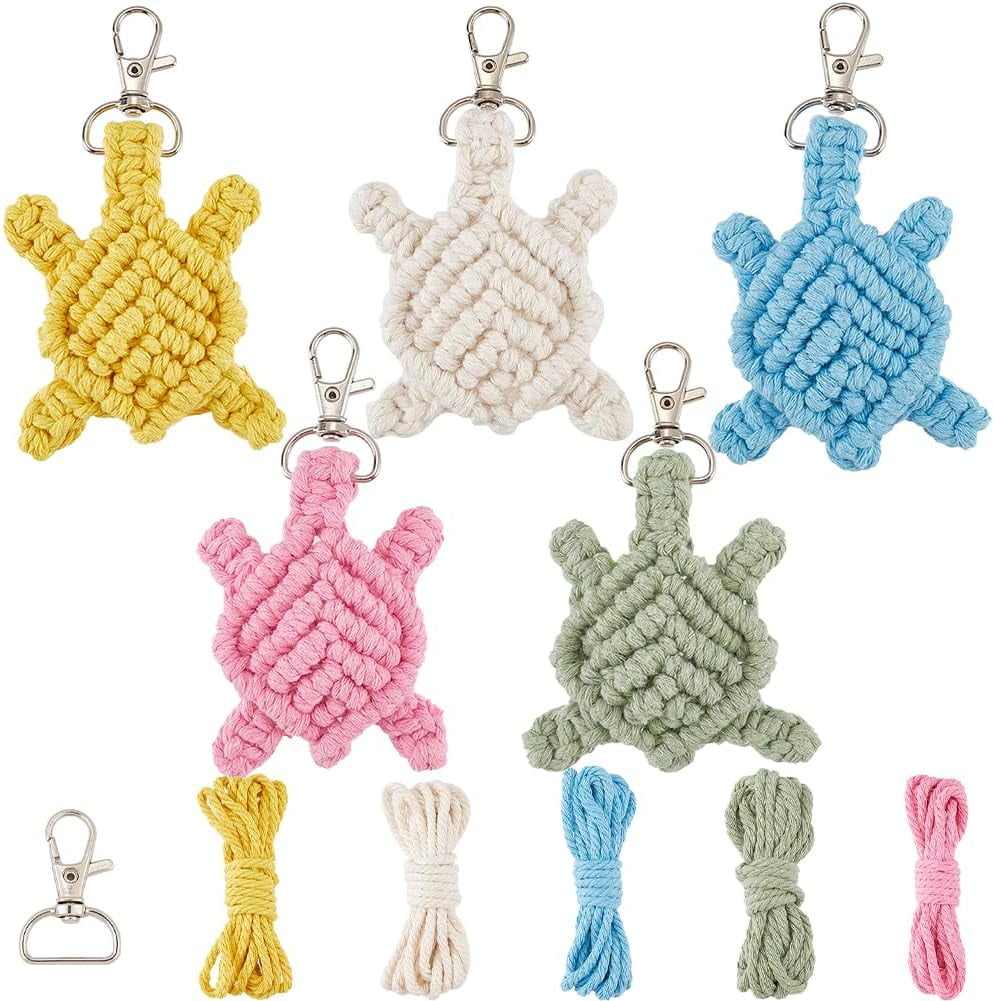 5 Sets Macrame Keychain Kit Sea Turtle Keychain Making Kits Instruction ...