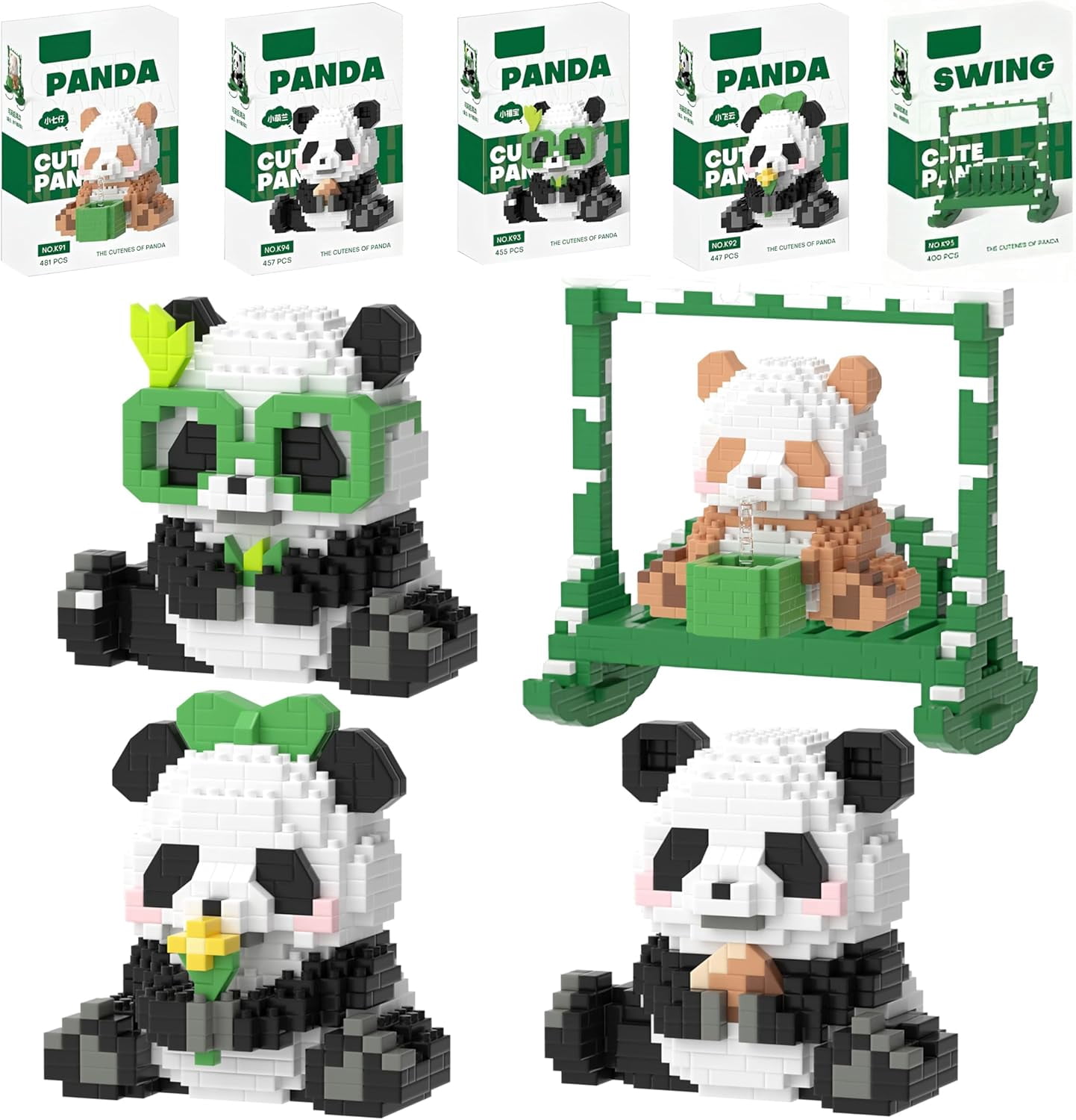 5 Sets Mini Building Block Sets Cute Panda Building Blocks in 4 Style ...