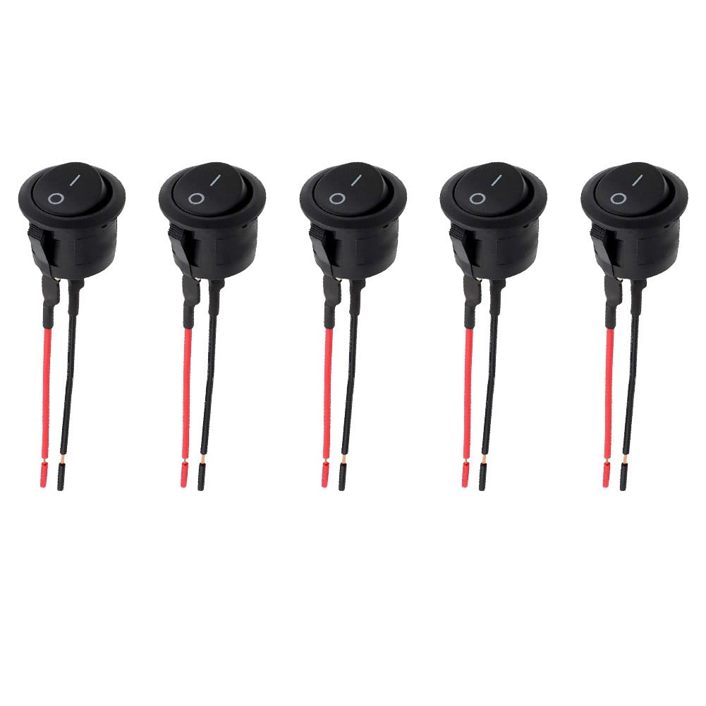 5 Sets Mini Round Rocker Switch Spst On Off 20Mm With Wires For Easy ...