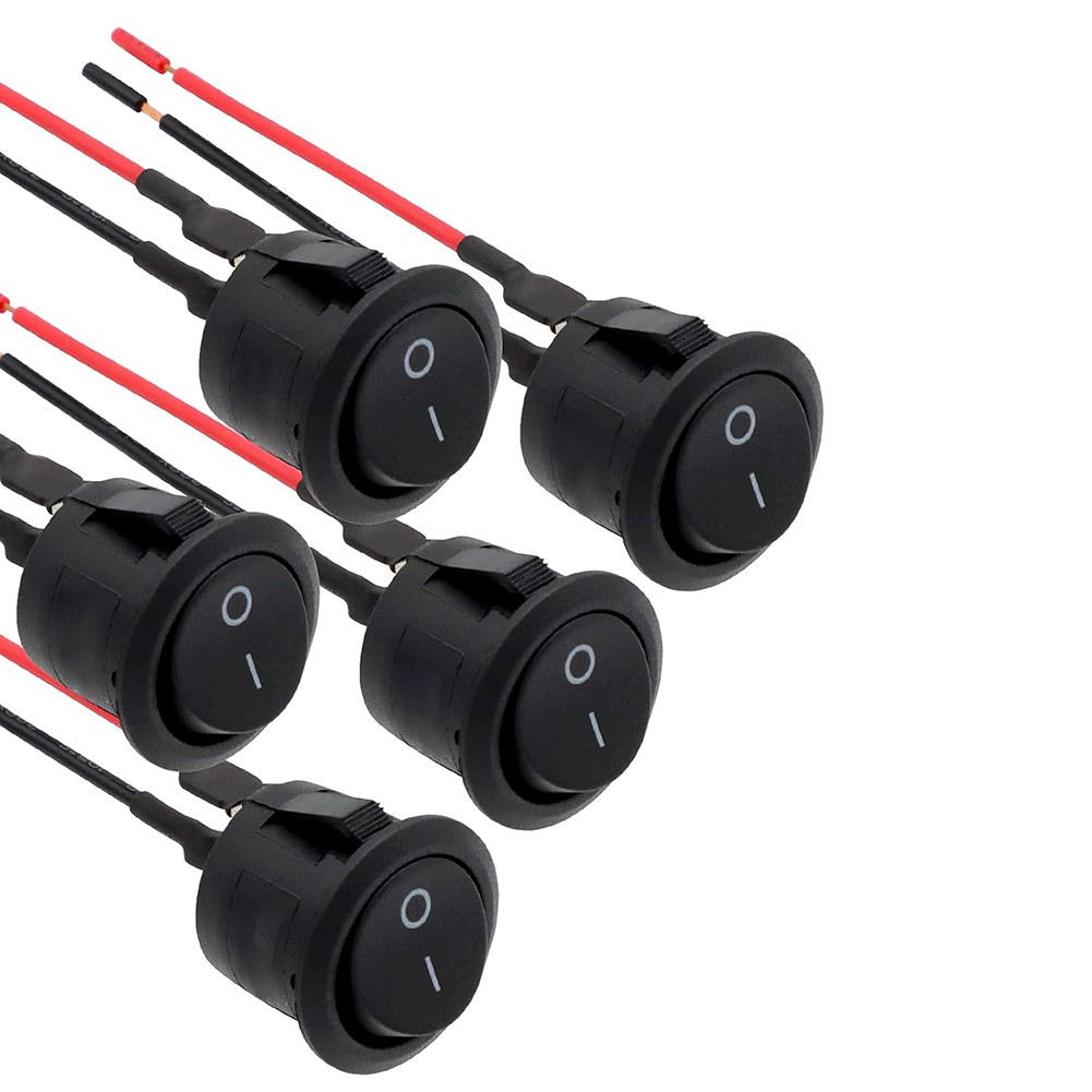 5 Sets Mini Round Rocker Switch Spst On Off 20Mm With Wires For Easy ...