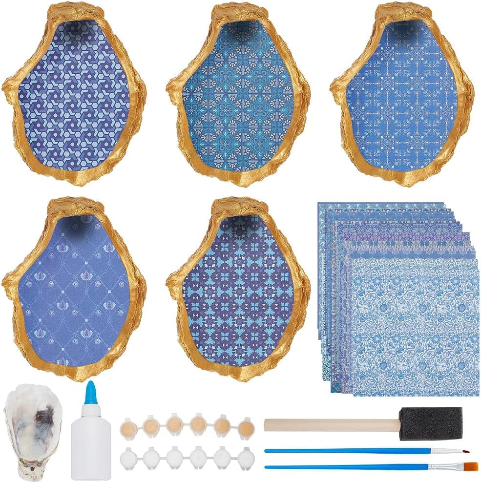 5 Sets Oyster Shell Ring Dish Jewelry Tray Blue Theme Ring Display ...