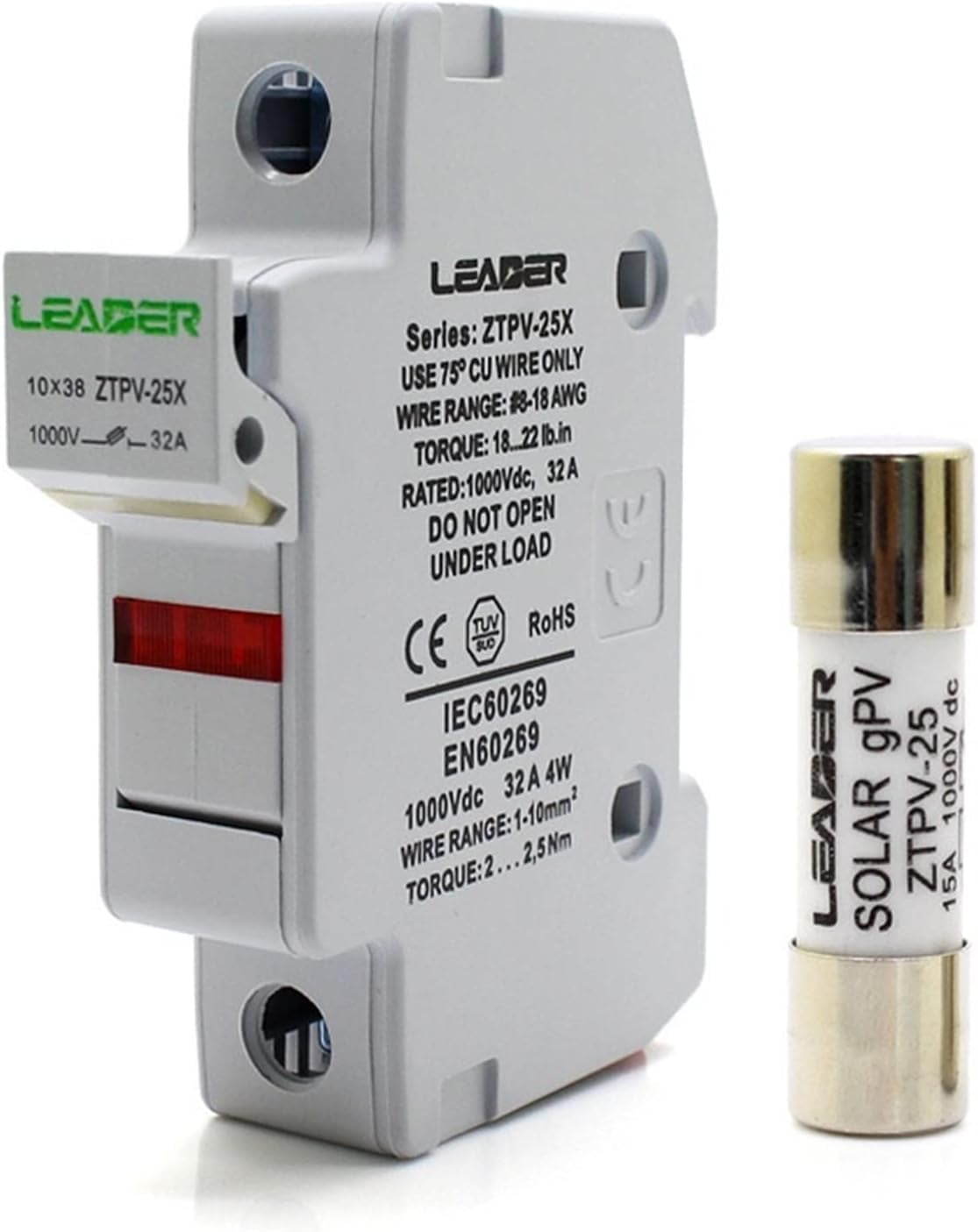 5 Sets PV Solar Fuse 1000V DC Fusible 10x38 gPV, with LED Fuse Holder ...