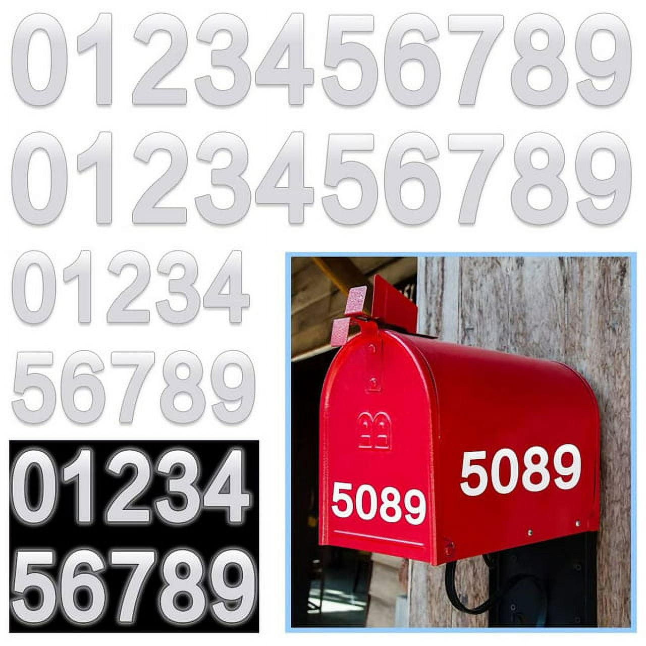 5 Sets Reflective Mailbox Numbers for Outside, 4 inch 5 Sets 0-9 Self ...