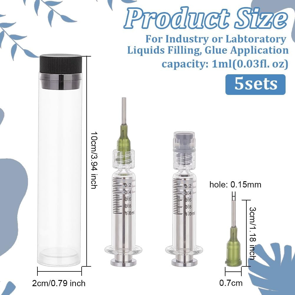 5 Sets Reusable Glass Syringe 1ml Glass Luer Pets Syringe with Luer ...