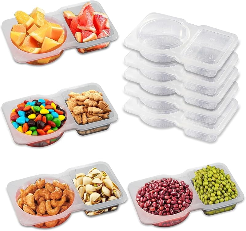 5 Sets Reusable Snack Containers with Lids - Leakproof 2-Compartment ...