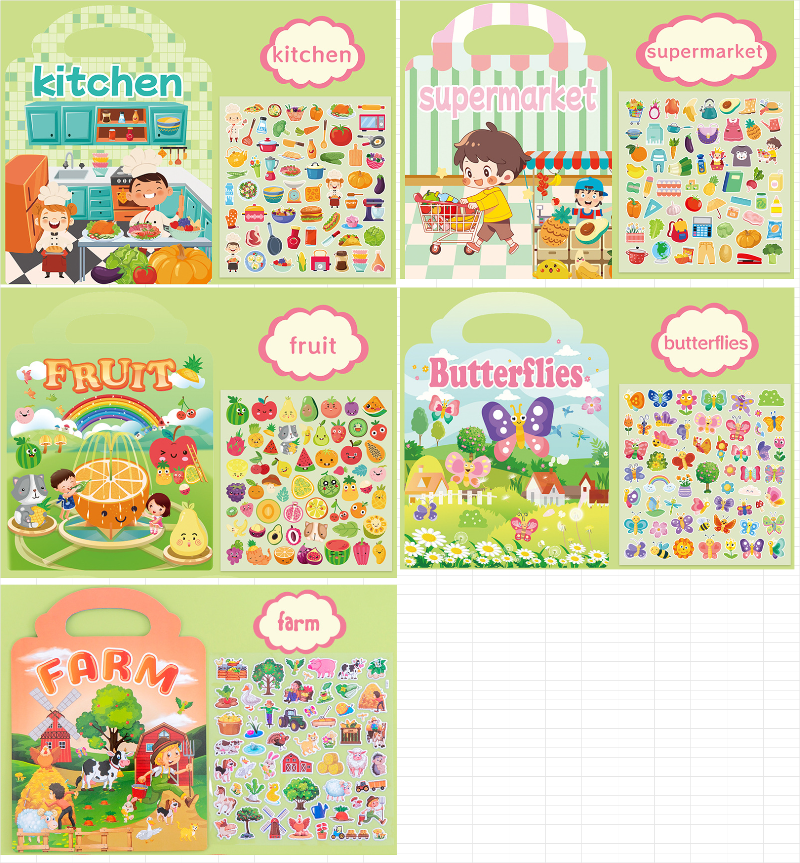 5 Sets Reusable Sticker Books for Toddlers 2-4 Years, Meafeng ...
