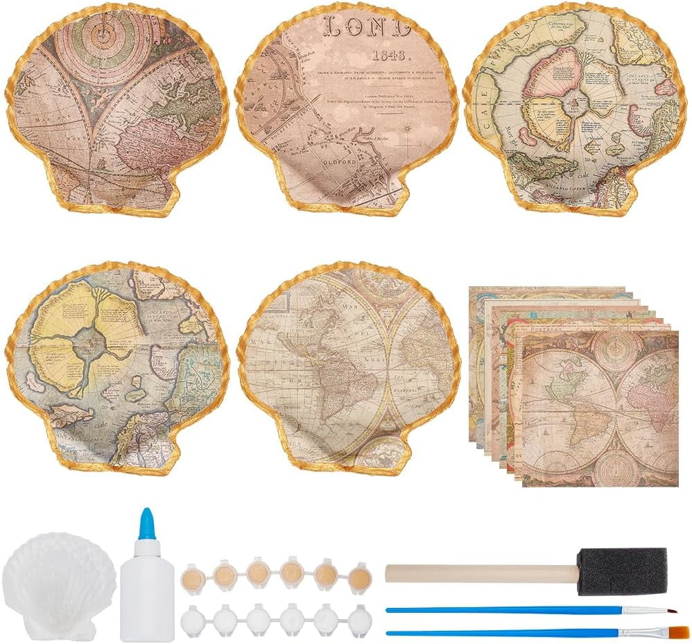 5 Sets Shell Jewelry Tray Dish Ring Display Holder Nautical Maps ...