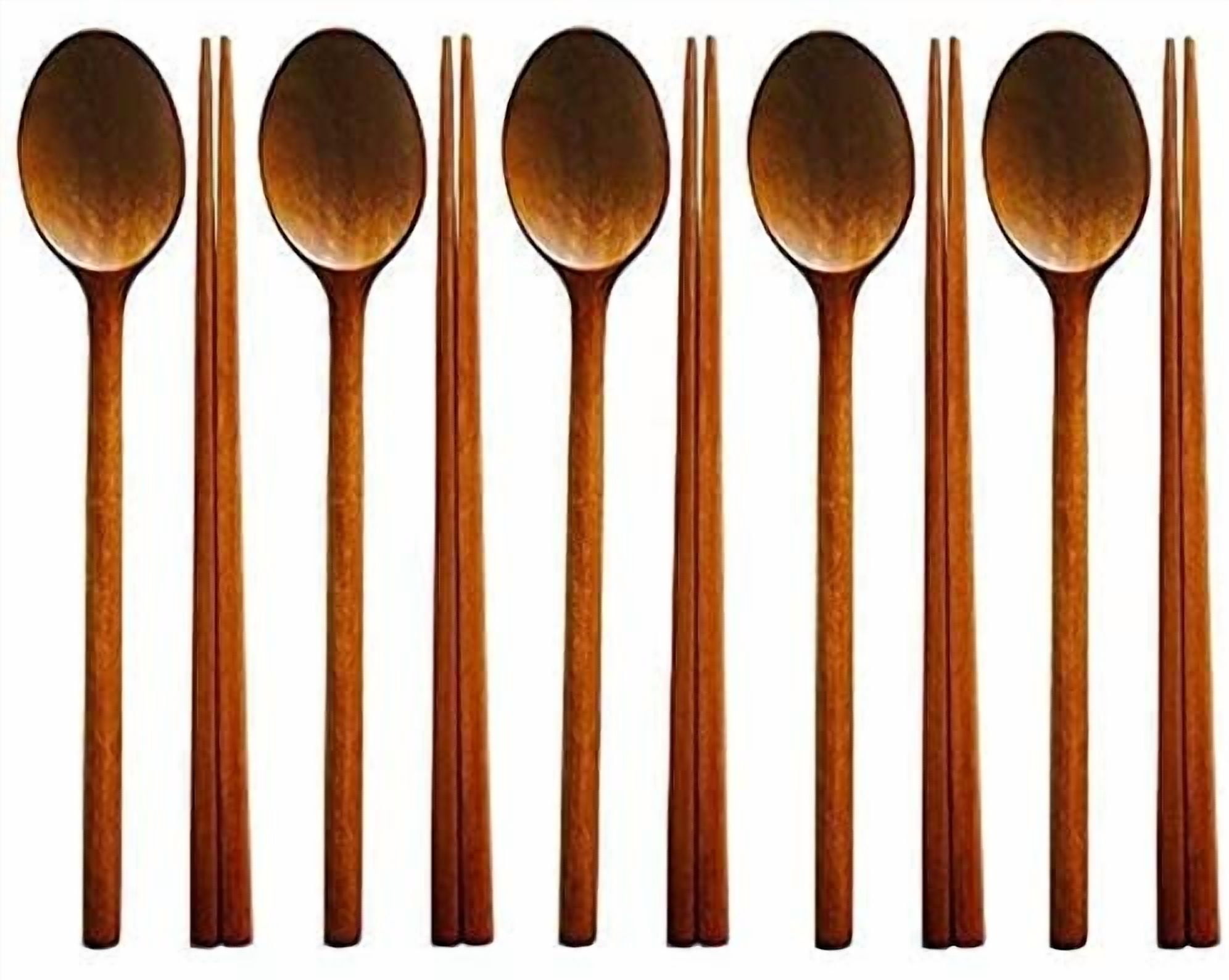 5 Sets Wooden Spoon & Chopsticks Tableware - Handmade Korean Jujube ...