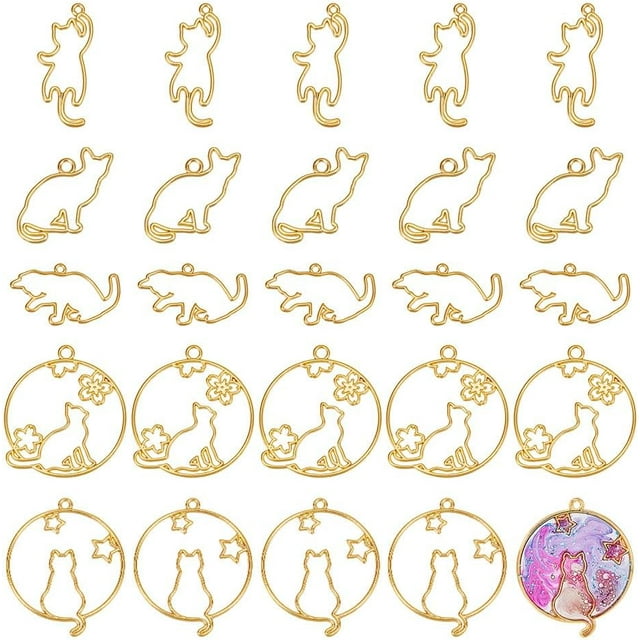 5 Sets Zinc Alloy Open Back Bezel Cat Theme Golden 23~40.5x36~40.5x2~2 ...
