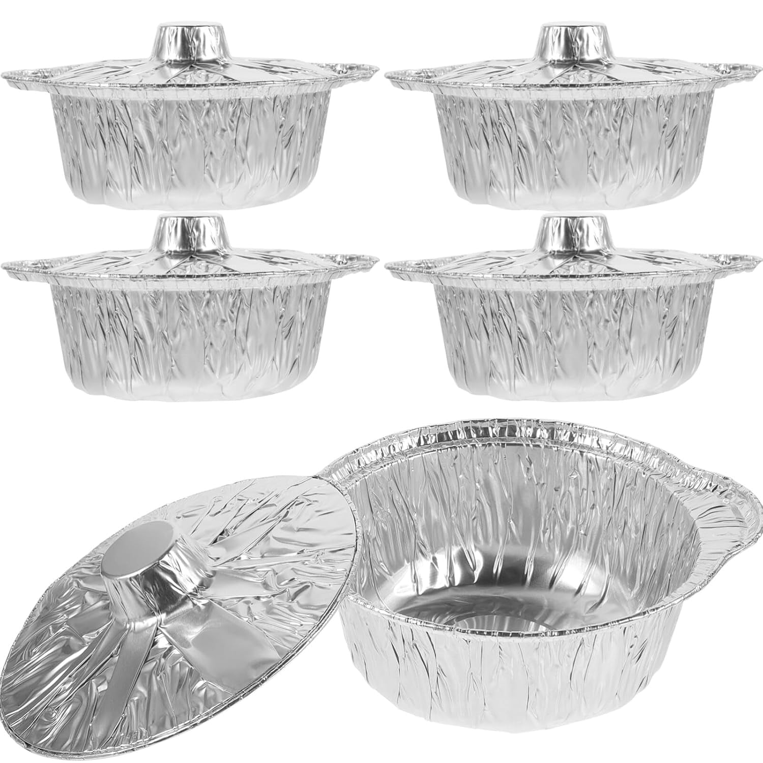 5 Sets sposable Aluminum Pot with Lid Round Foil Pans Baking Tin Pans ...