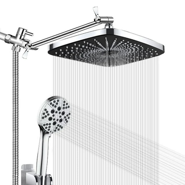 5-Setting 12-Inch High Pressure Rain Shower with Silver Hose and ...