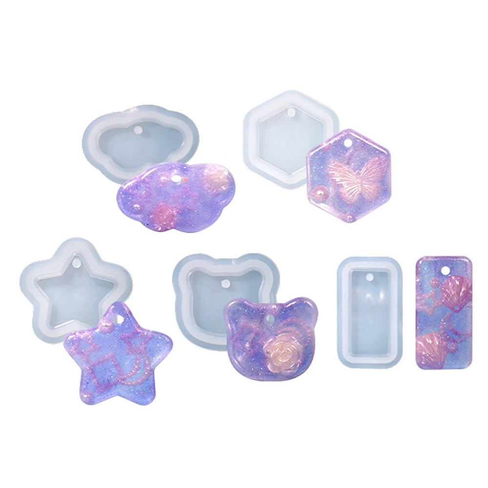 5 Shapes Silicone Resin Mould Pendant Jewellery Molds With Hanging Hole ...