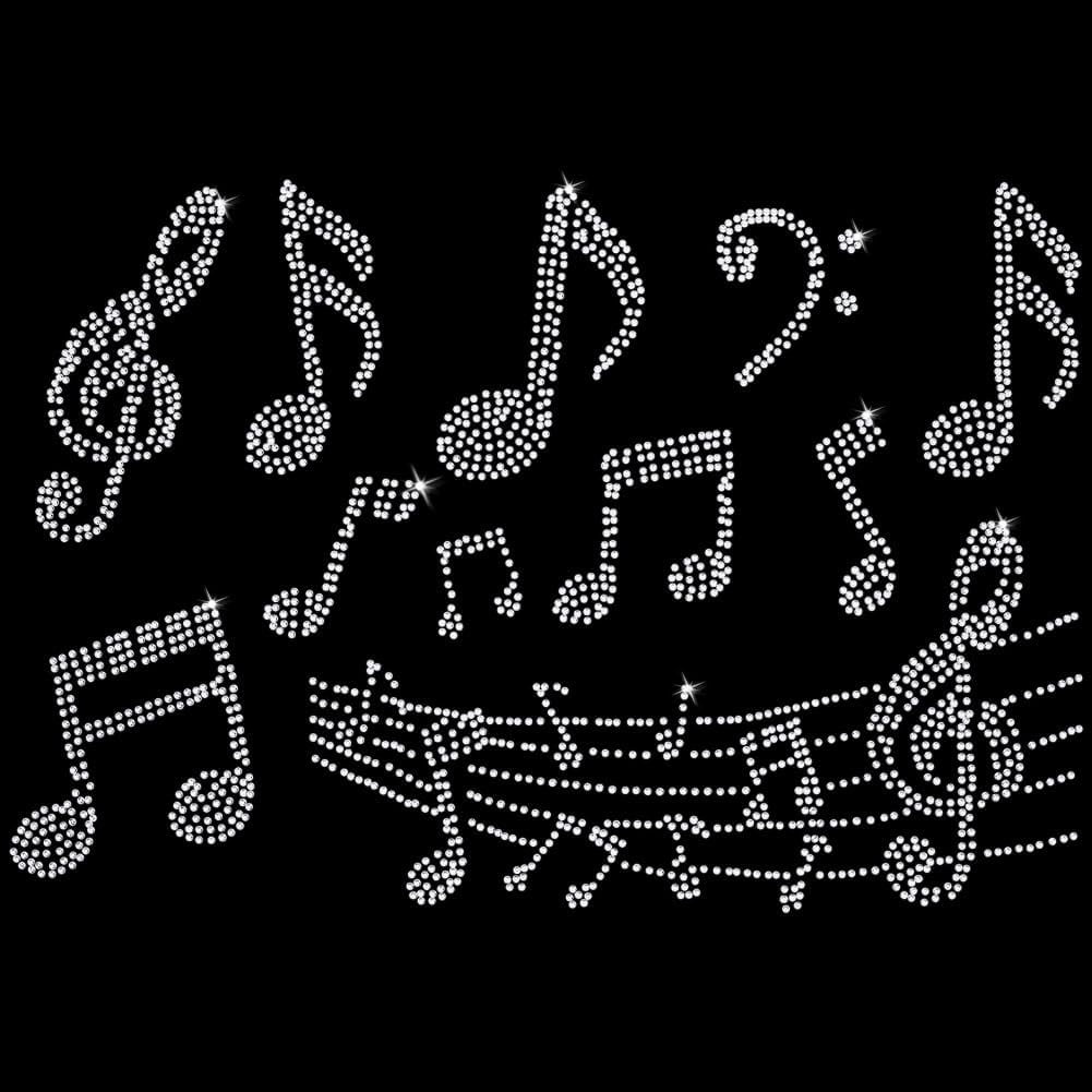 5 Sheet Music Notes Rhinestone Iron on Transfers Glitter Music Note ...