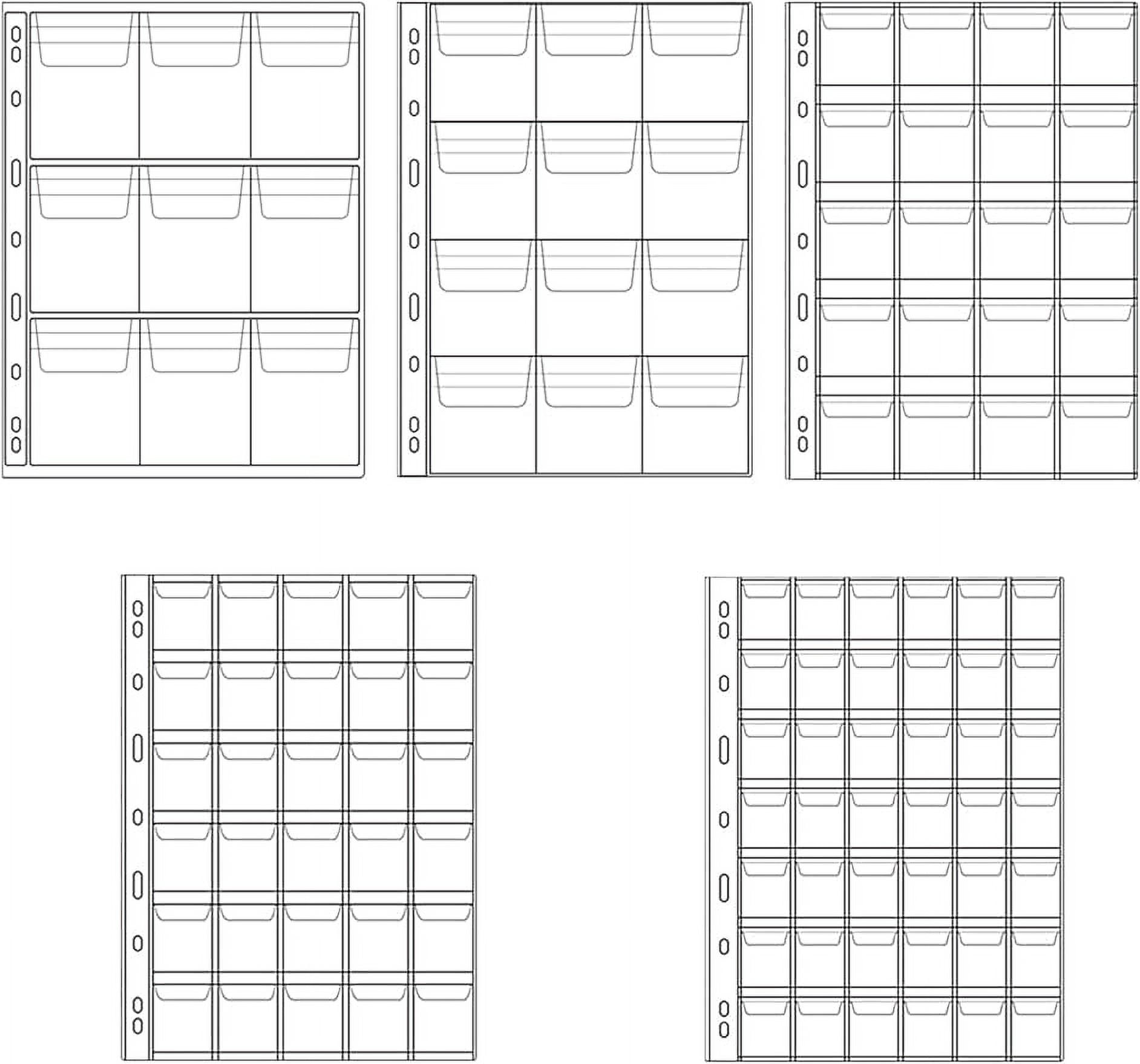 5 Sheets 113 Pockets Plastic Coin Pocket Page Clear Coin Holders Stamp ...