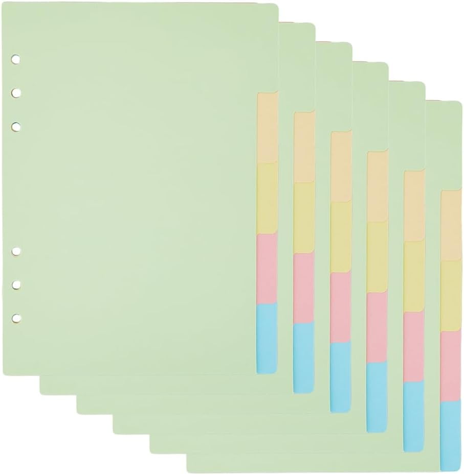 5 Sheets 5 Colors A5 Paper Binder Dividers Index Page Tab for Planner ...