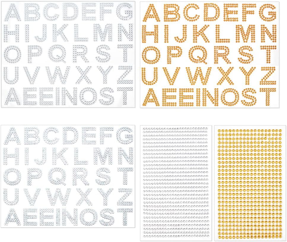 5 Sheets 5 Styles Clear Acrylic Rhinestone Letter Stickers Gems ...