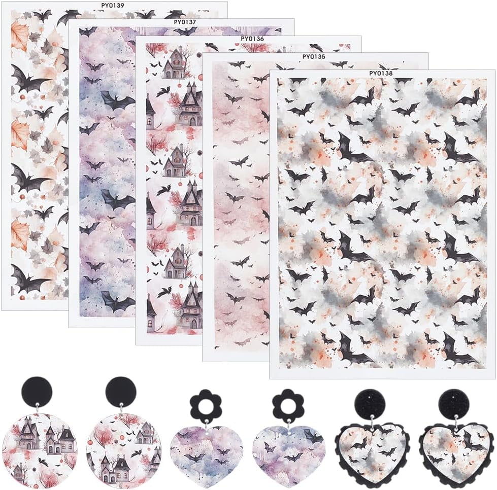5 Sheets 5 Styles Polymer Clays Transfers Papers Bat Pattern Ceramics ...