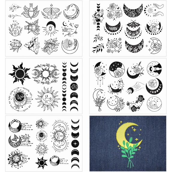 5 Sheets 53Pcs Sun Moon Water Soluble Embroidery Stabilizers Patterns ...