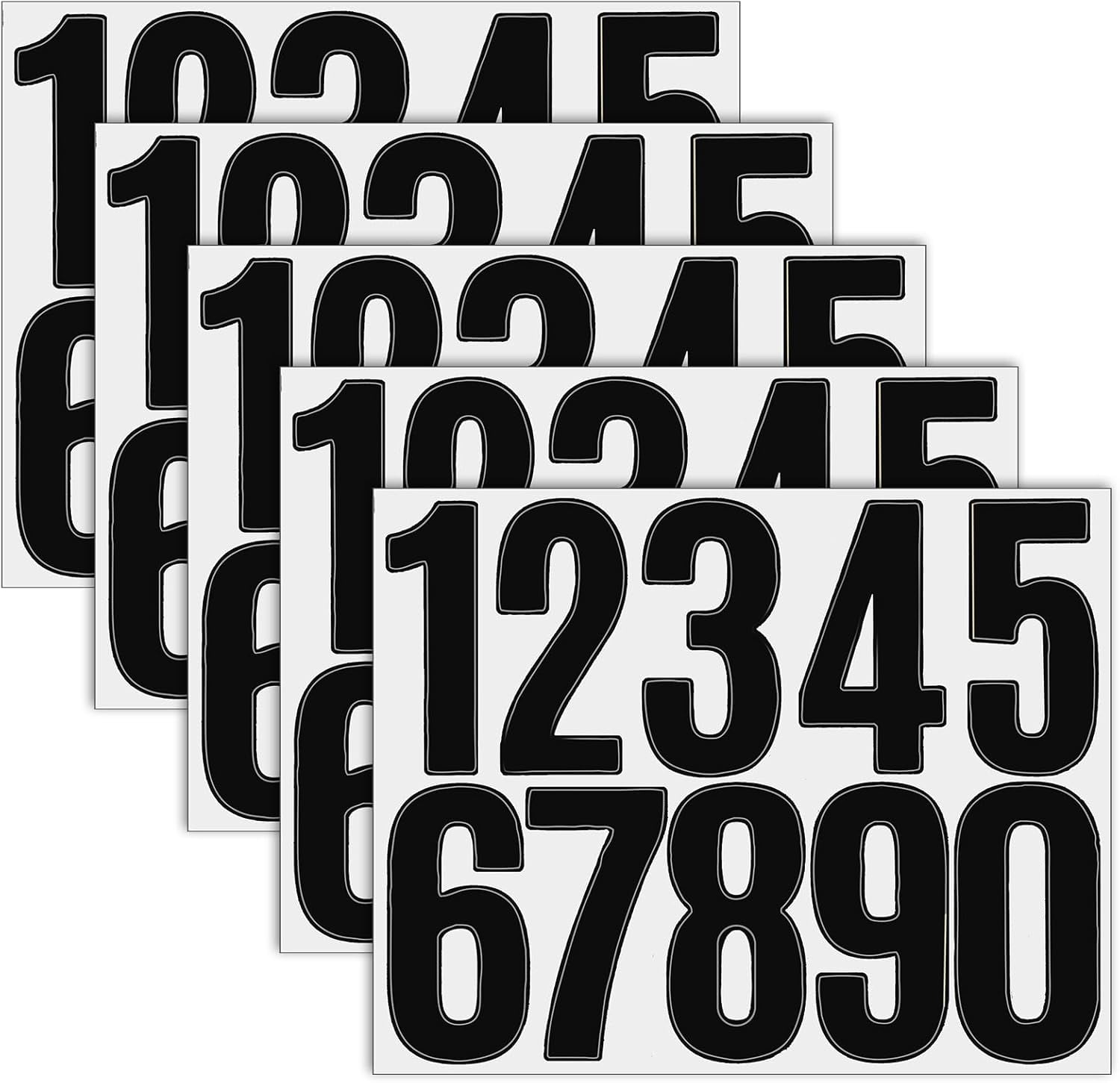 5 Sheets Black Number Stickers, 3 in Vinyl Stick on Numbers, 0-9 ...