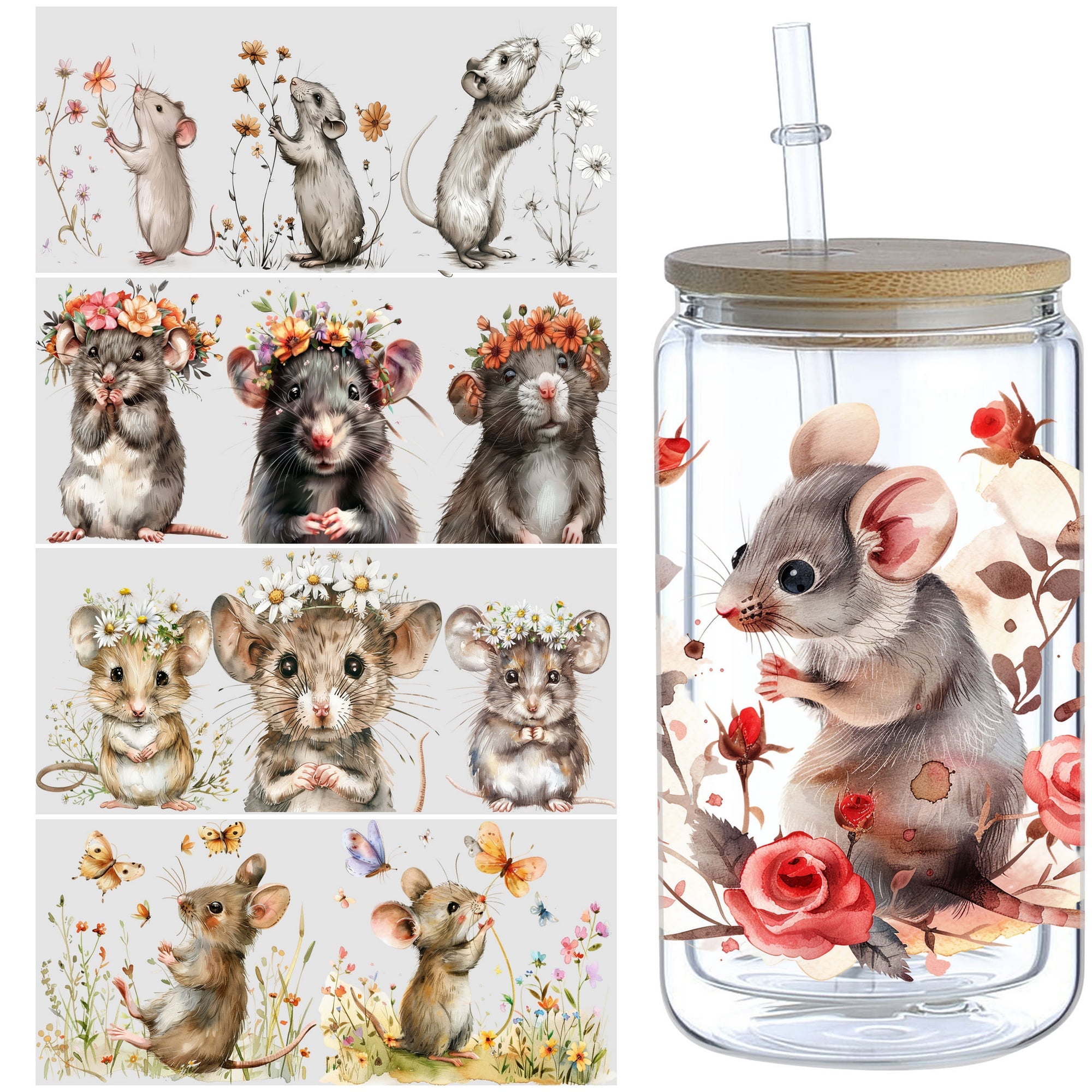 5 Sheets Cartoon Cute UV DTF Transfer Sticker Glass DIY Packaging ...