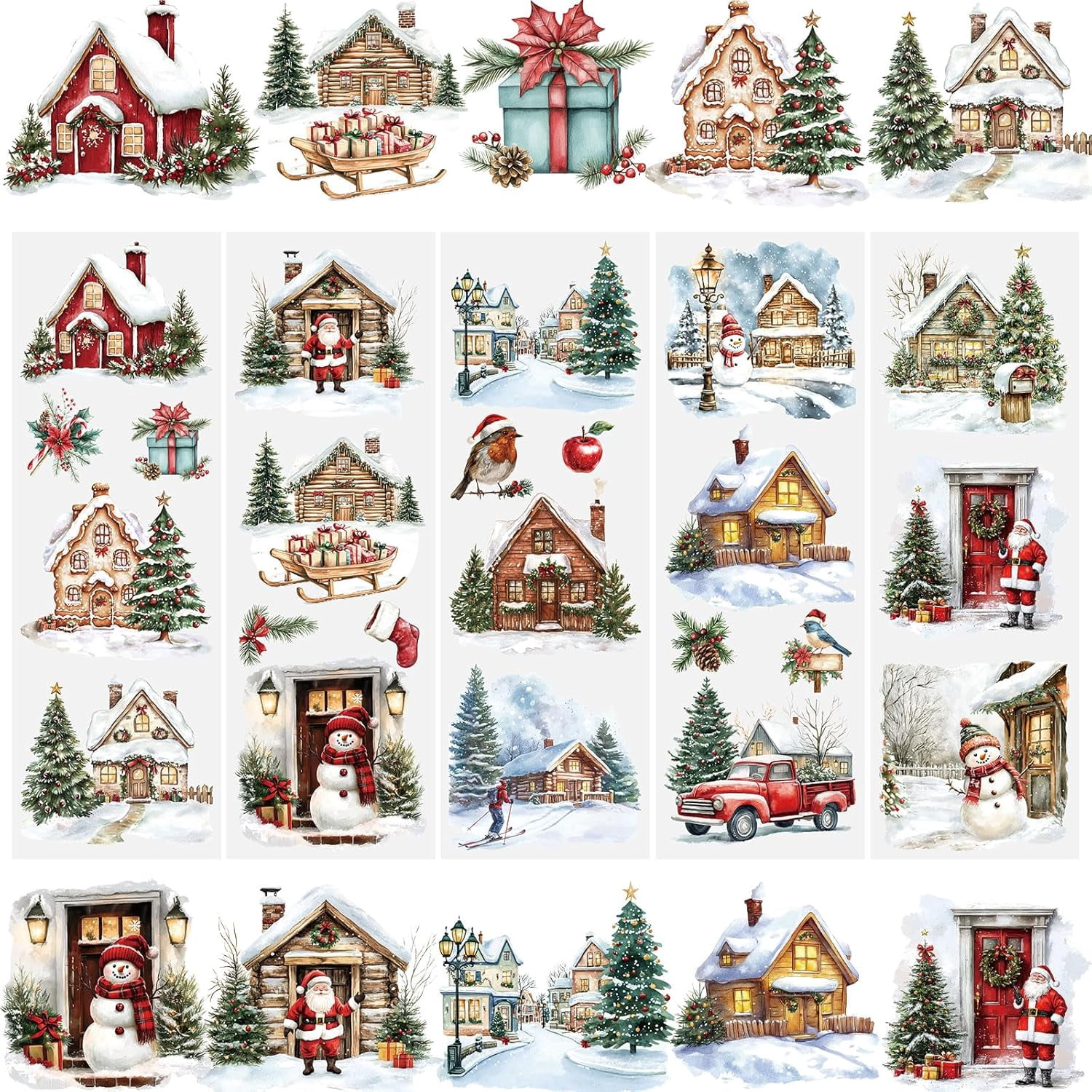 5 Sheets Christmas Snow Scene Scrapbook Stickers Santa Claus Furniture ...