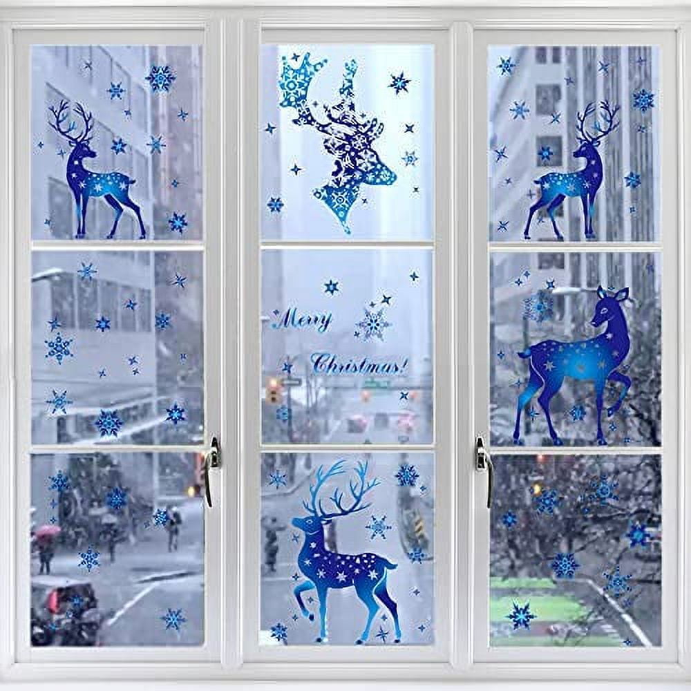 5 Sheets Christmas Window Clings Xmas Deer and Snowflake Window ...