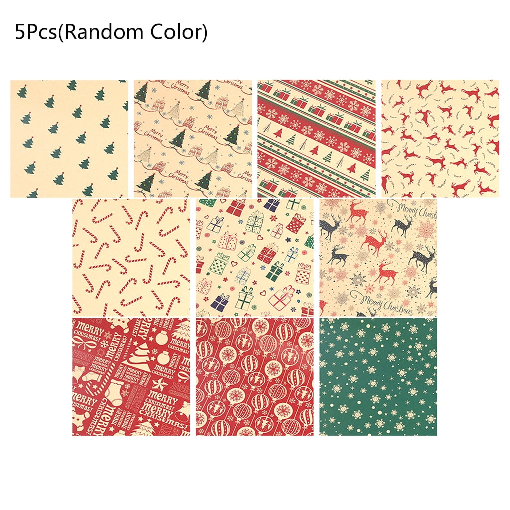 5 Sheets Christmas Wrapping Paper Kraft Paper with Tree Elk Pattern for ...