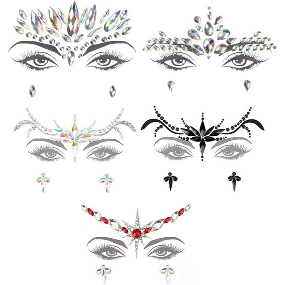 5 Sheets Face Gems Stickers Crystals Face Stickers Jewels Rhinestone ...