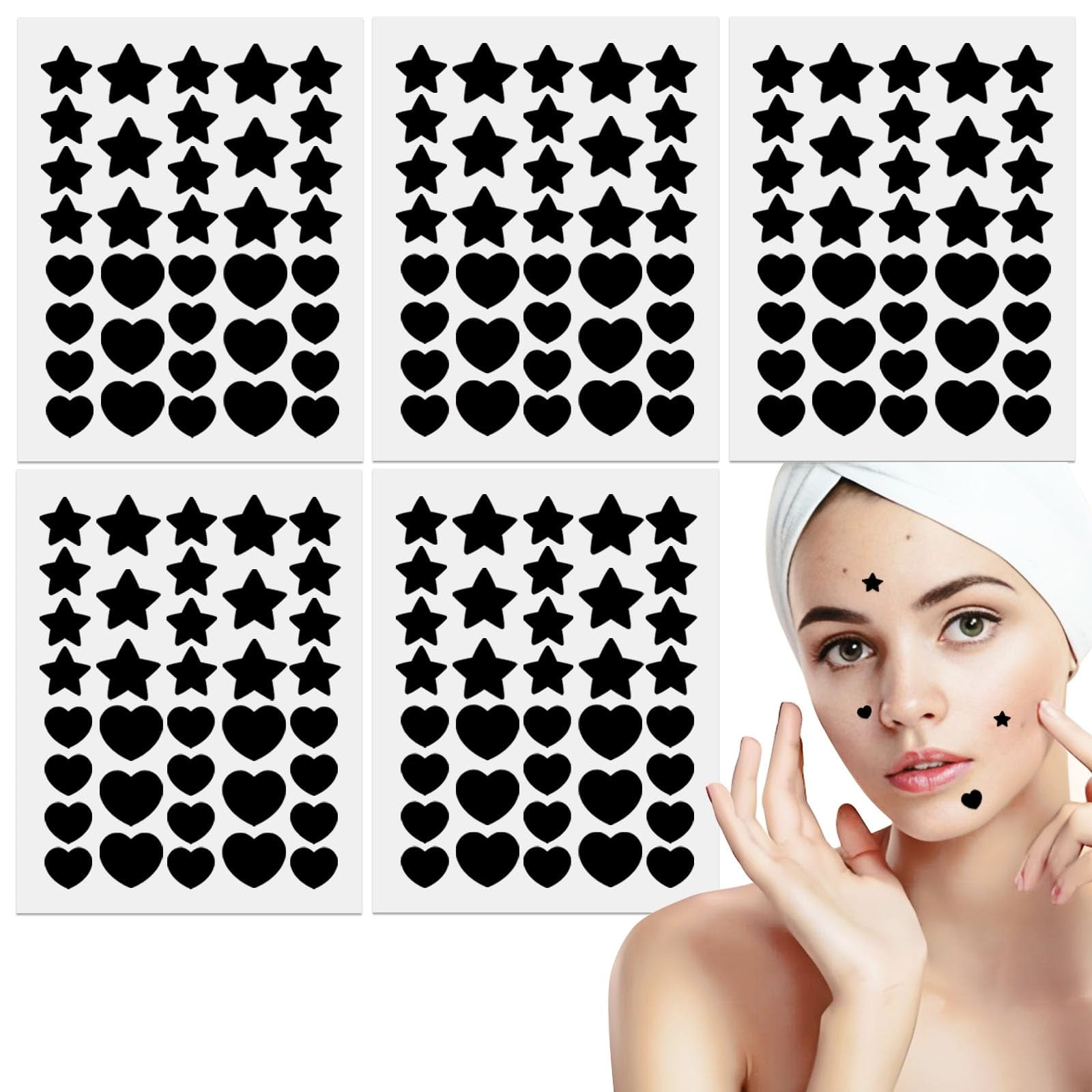 5 Sheets Face Pimple Patches 180 Pcs Cute Star adn Heart Shaped ...