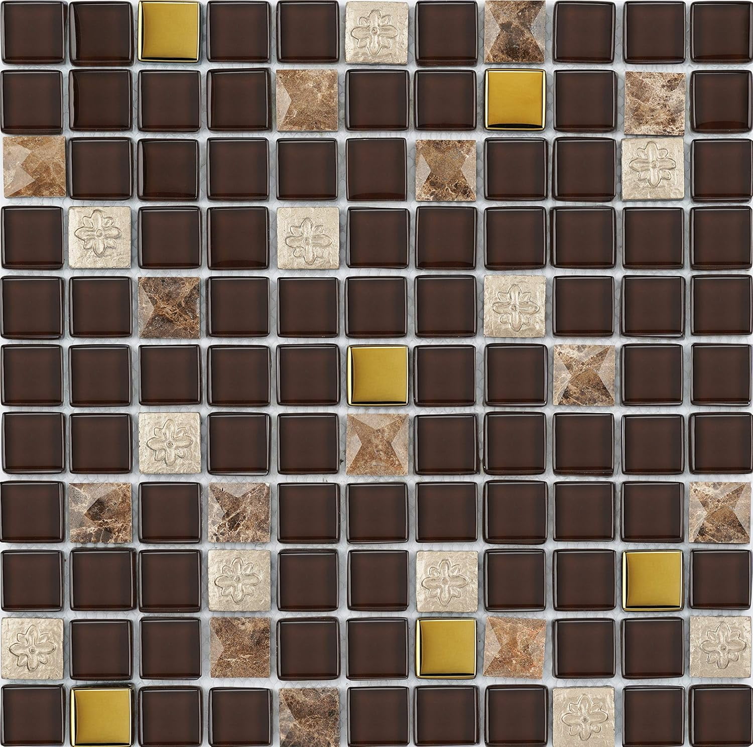 5 Sheets Glass and Stone Mosaic Tile for Kitchen Backsplash, Bathroom Shower Wall, Etc, Mini ...