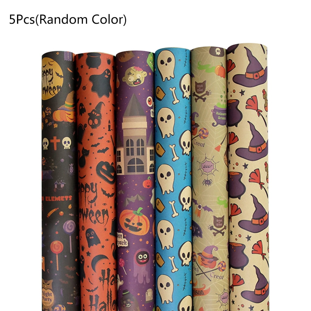 5 Sheets Halloween Wrapping Paper Halloween Elements Print Gift Present ...