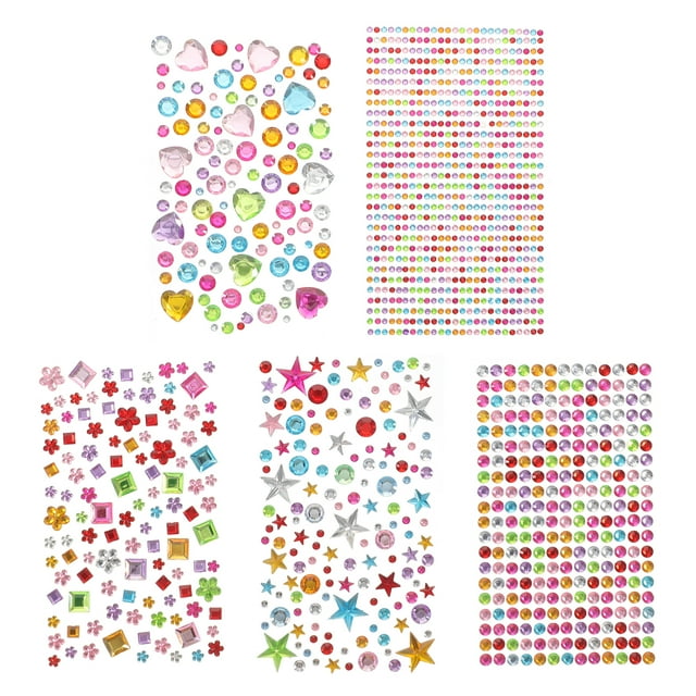 5 Sheets Jewel Gems Stickers Self-adhesive Star Rhinestones Stickers ...