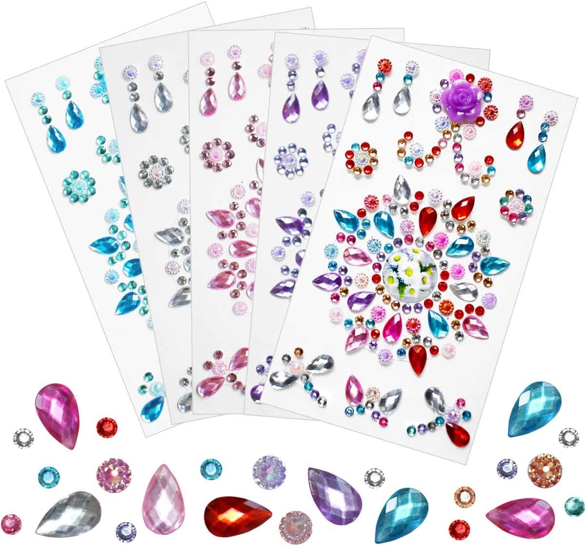 5 Sheets Jewels Stickers Self-Adhesive Craft Jewels and Gems Assorted ...