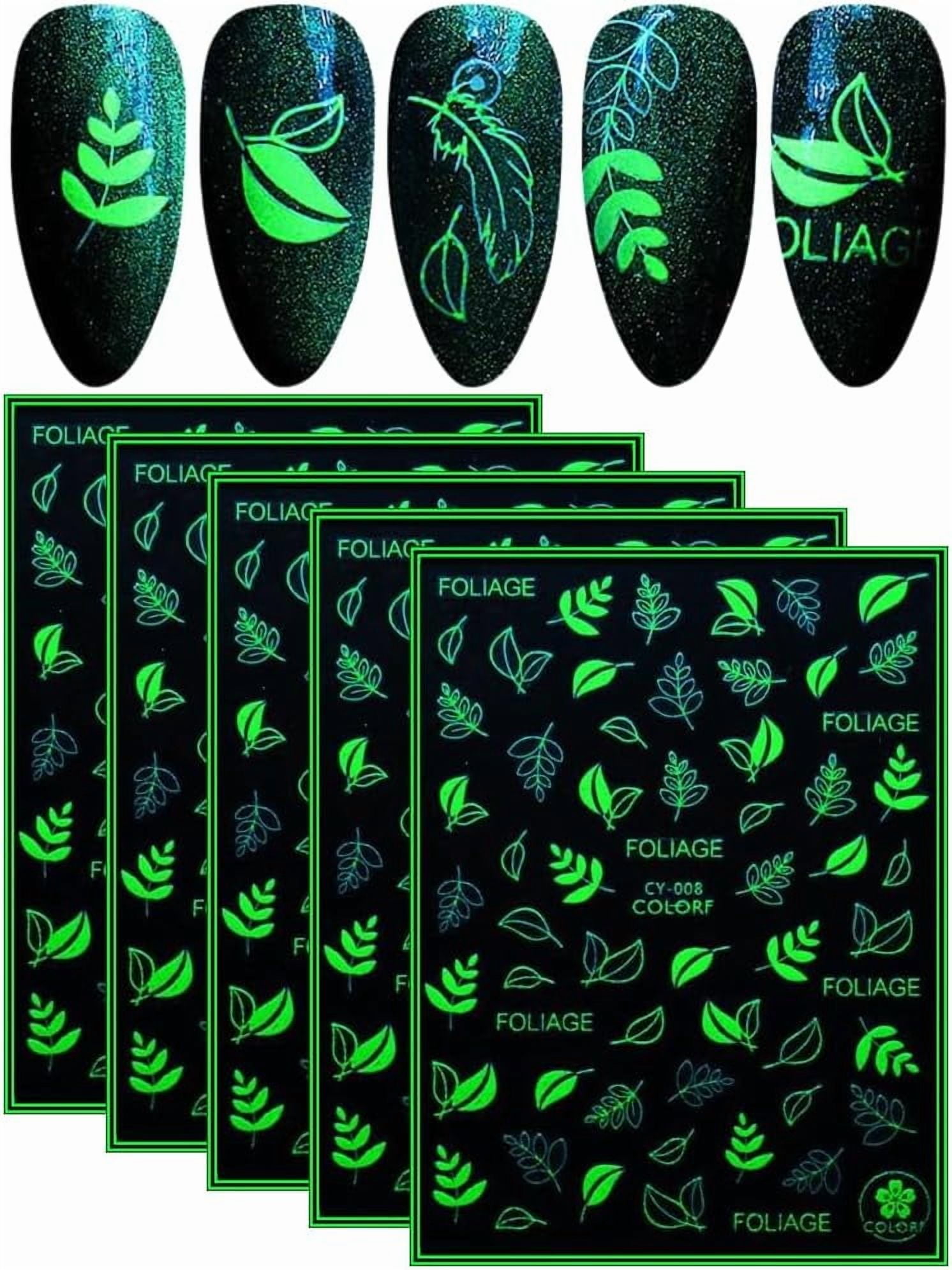 5 Sheets Luminous Plastic Nail Art Stickers Self-Adhesive Manicure ...