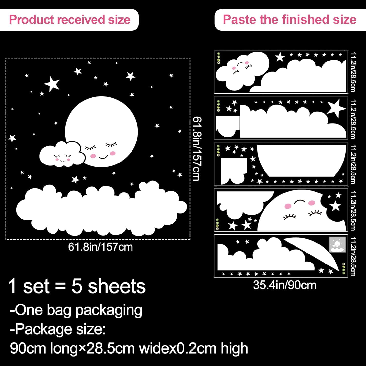5 Sheets Of 11X36Inch Removable Large Cartoon White Smile Cloud And ...